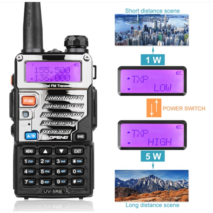Radio portabil cu doua cai UV-5R E, Dual Band VHF/UHF cu afisaj LED ...