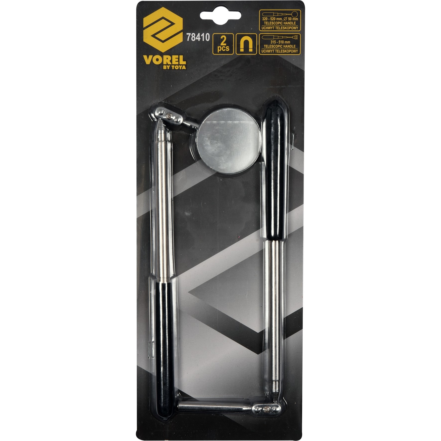 Комплект 2 ревизионни огледала, Vorel, С магнит, 320-520 мм, Черно/Сребристо - eMAG.bg