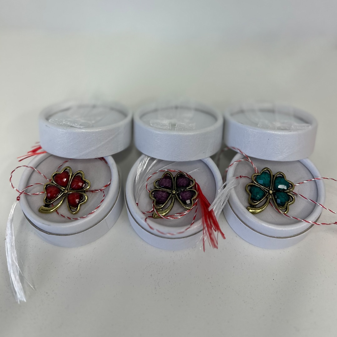 Set 3 martisoare tip brosa trifoi, Lucky, in cutii individuale cu ...