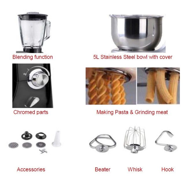 Robot bucatarie TOPMATIC GERMANY PKM-1800, 1200wati, Bol inox 5l, Negru ...