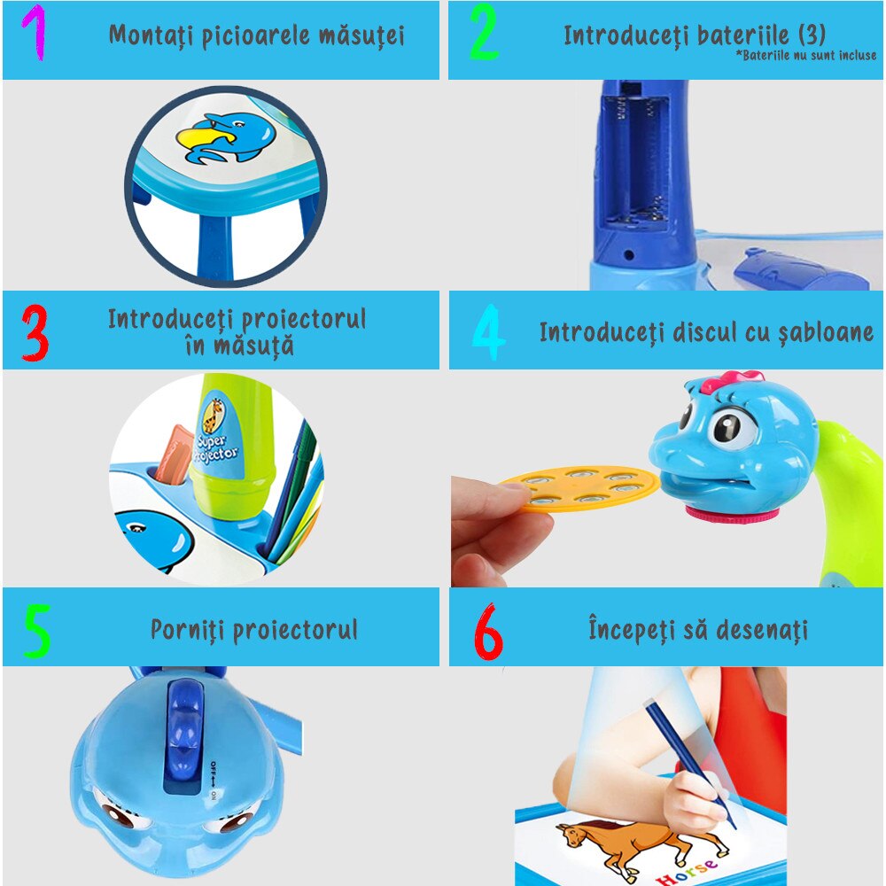 Jucarie educationala tip tabla, masuta de desenat cu proiector, cu ...