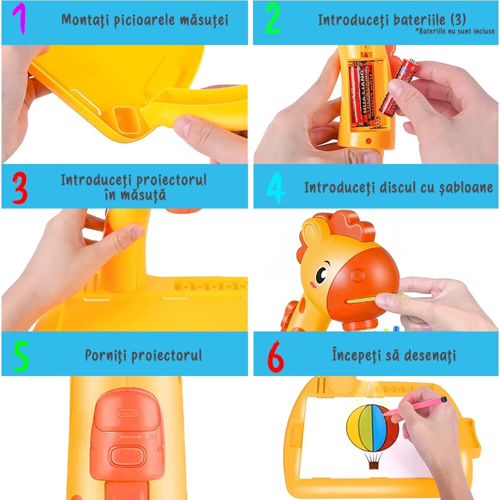 Jucarie educationala tip tabla Pitikot®, masuta de desenat cu proiector ...