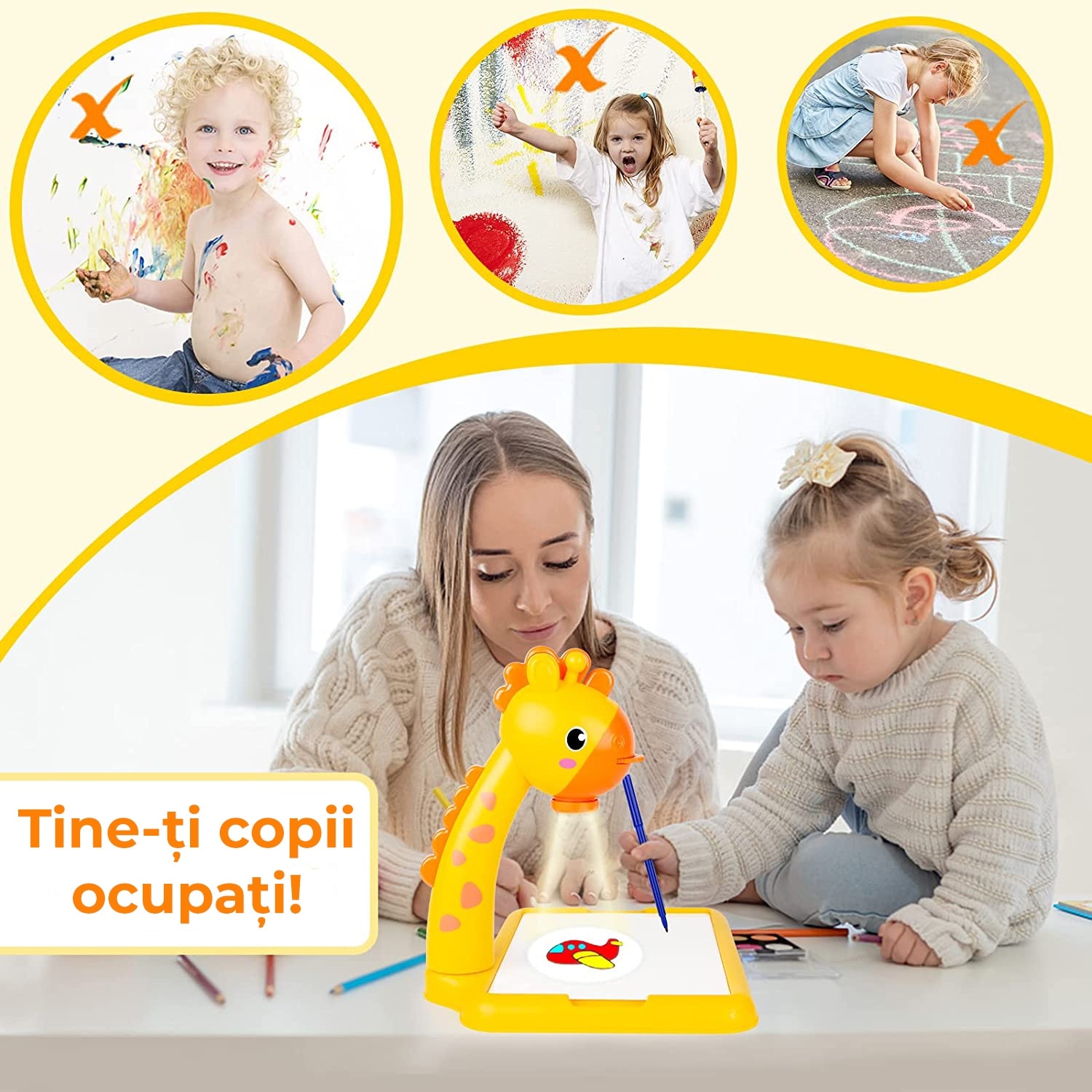 Jucarie educationala tip tabla Pitikot®, masuta de desenat cu proiector ...