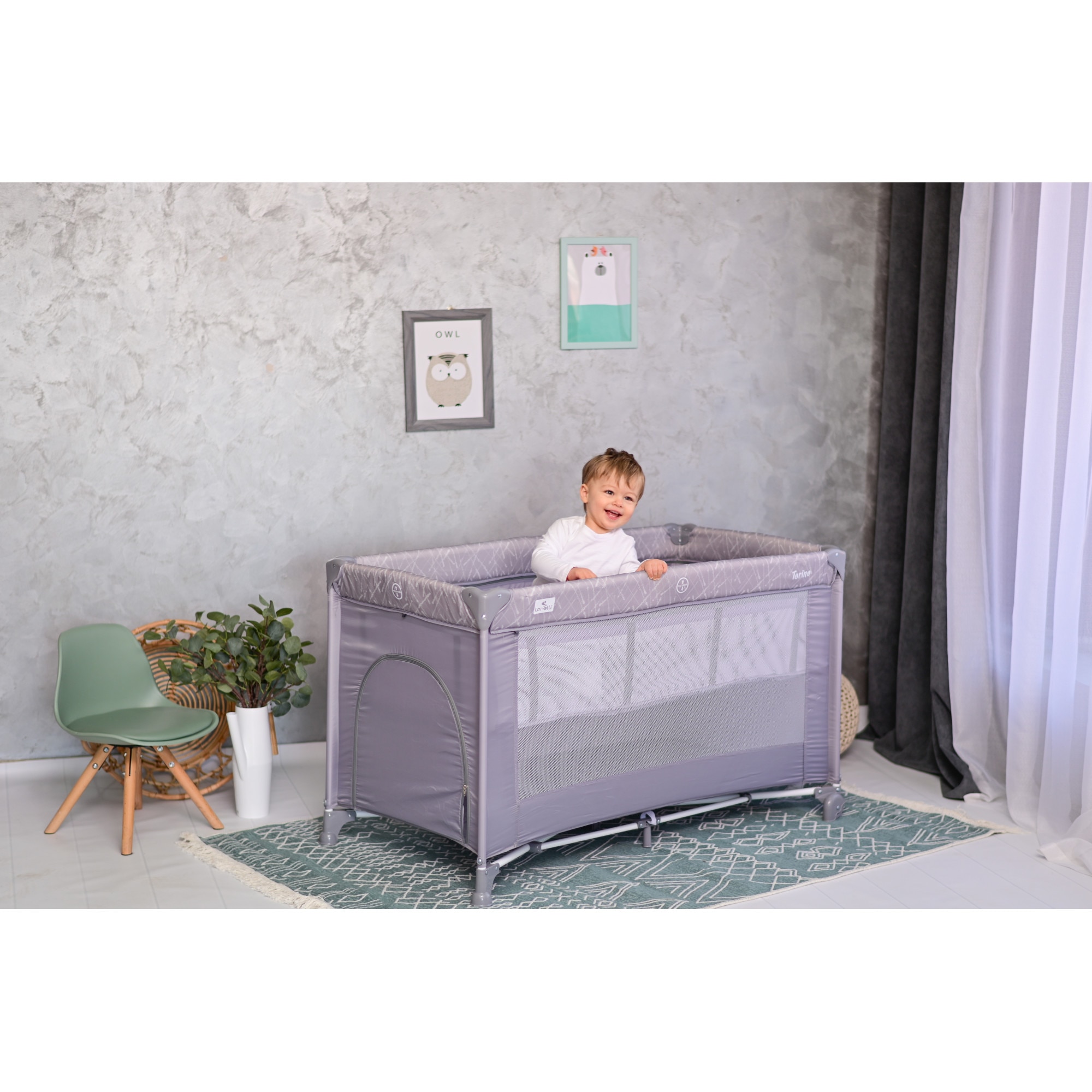 Patut pliabil, Lorelli, Torino, 2 nivele, Fog Striped Elements - eMAG.ro