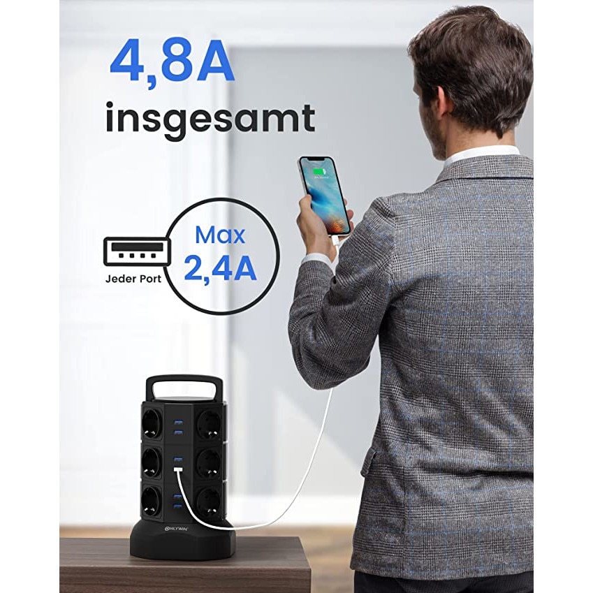 16a 4000w удължителен кабел с 12 извода 6 Usb 4 8a множество контакти със защита от