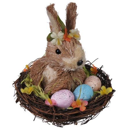 Cos Decorativ de Paste, Cuib cu Oua de Iepuras Verzi, 19cm - eMAG.ro