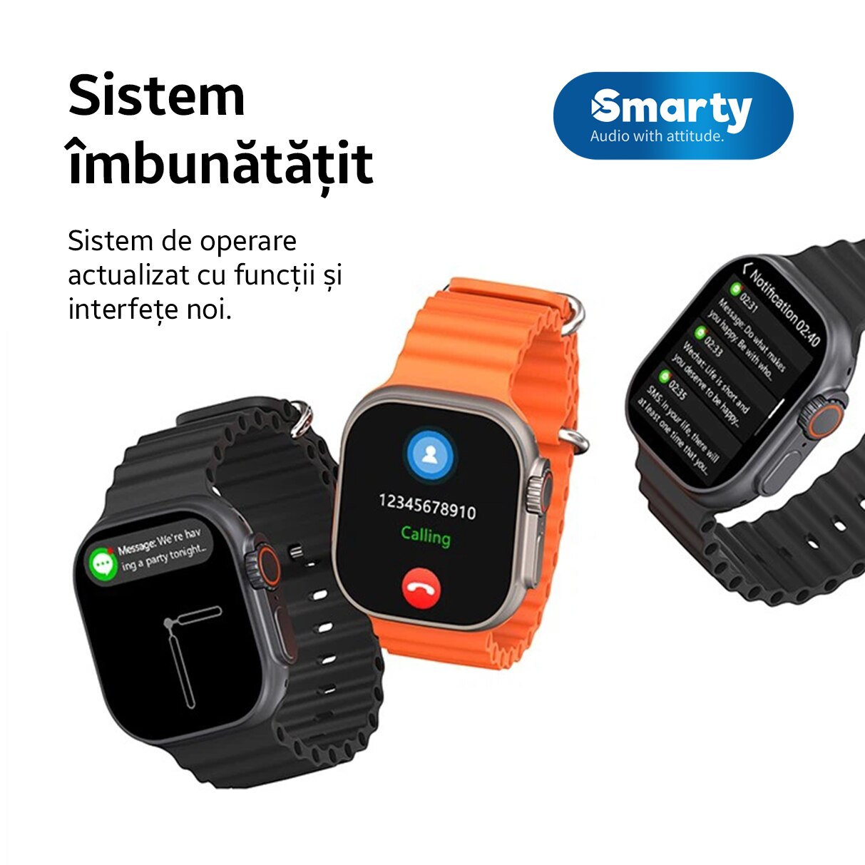 Ceas SmartWatch Smarty® Microwear Ultra, 2.2" IPS Touch, ECG, NFC ...
