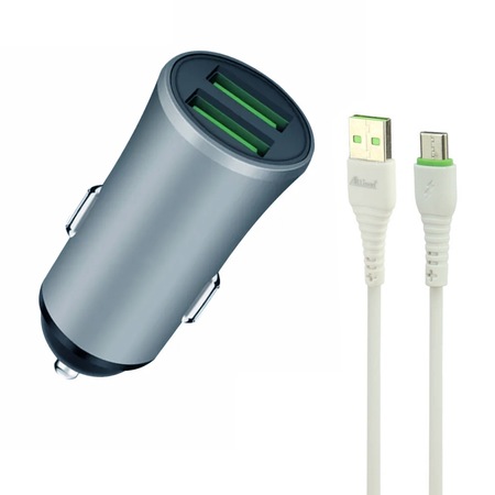 Allison 2 USB autós töltő és 1 méteres Type C kábel, fémszürke - eMAG.hu