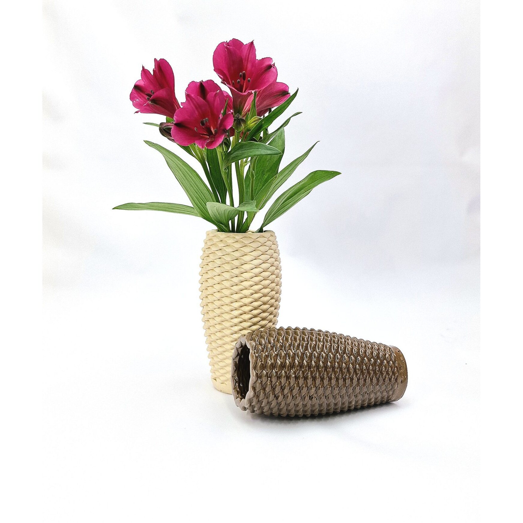 Vaza Impletita din Ceramica Printata 3D, Crem, 14 cm - eMAG.ro