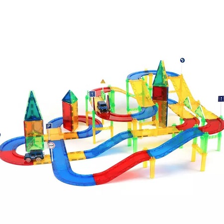 Joc de constructie, MAGPLAYER, Magnetic Car Track Building Tiles, 154 ...