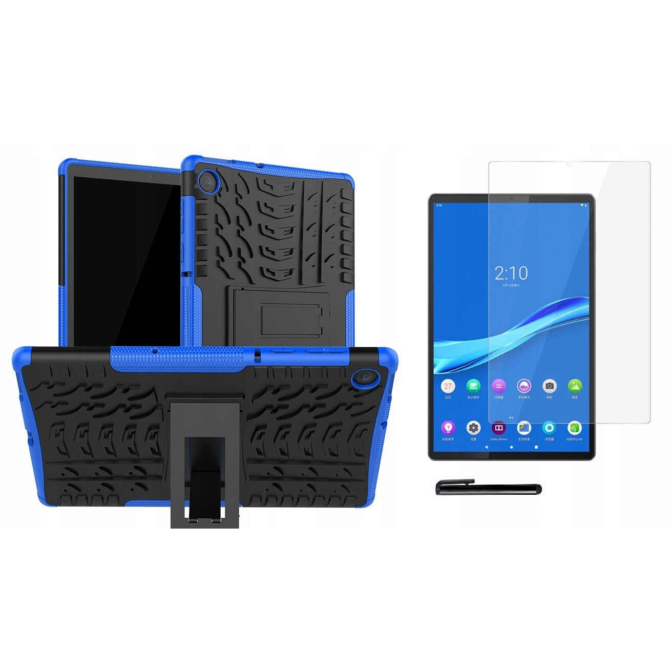 Set husa tableta/folie de protectie/stylus, Silicon, Compatibil cu ...