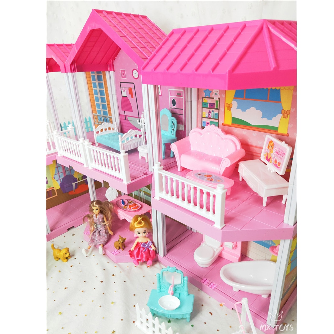 Casa de papusi cu mobilier si jucarii, jucarie DIY Dream Vila, 68,8*39 ...