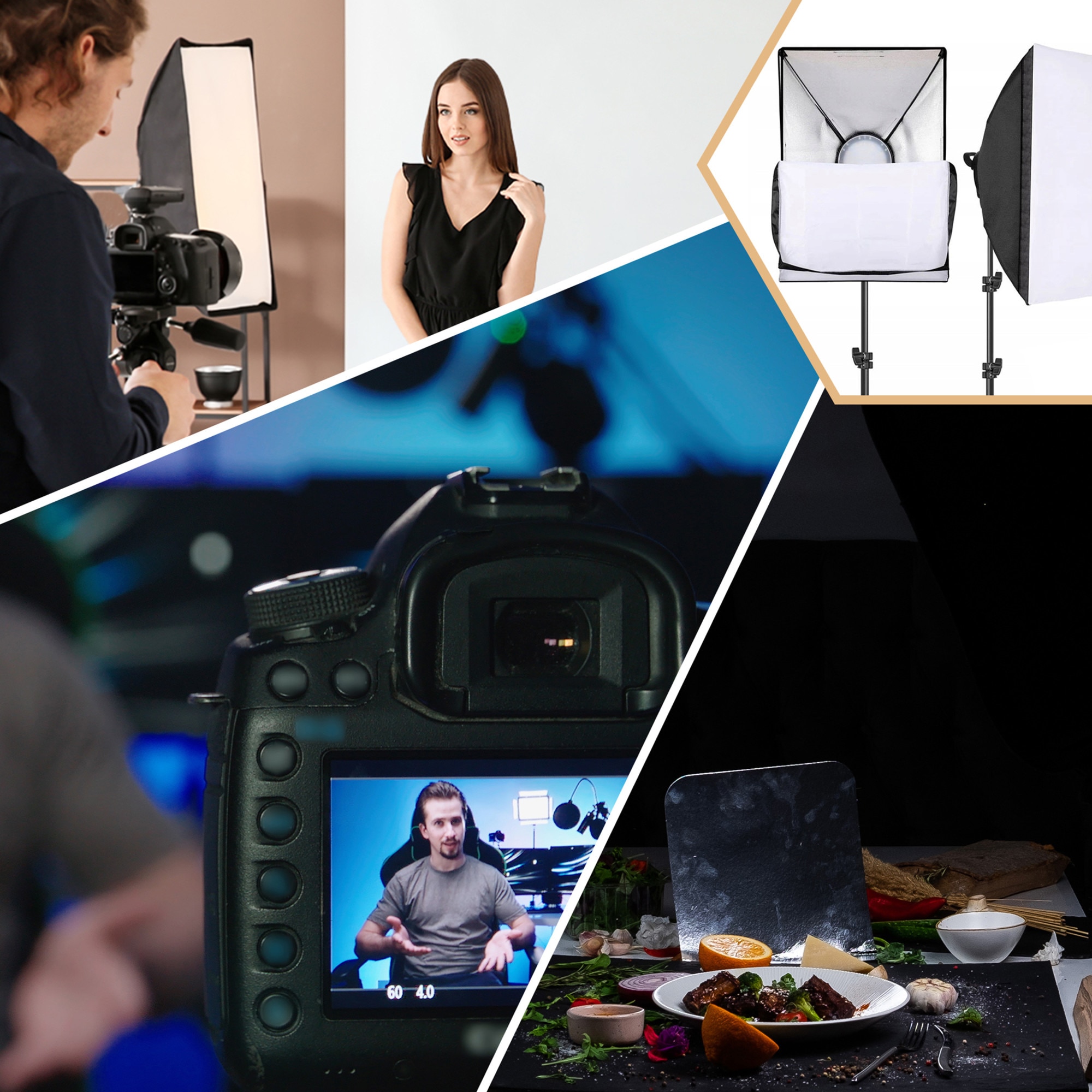 Set de lumini pentru studio cu 2 softbox 50x70, becuri neutre 2 x 35W ...