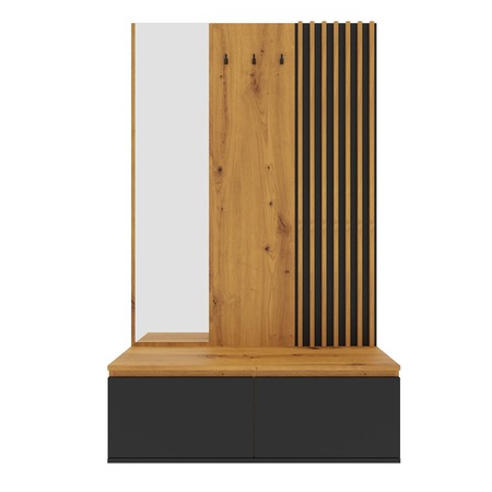 Set Mobilier hol, cuier hol cu ornament riflaj, stejar artisan/negru ...