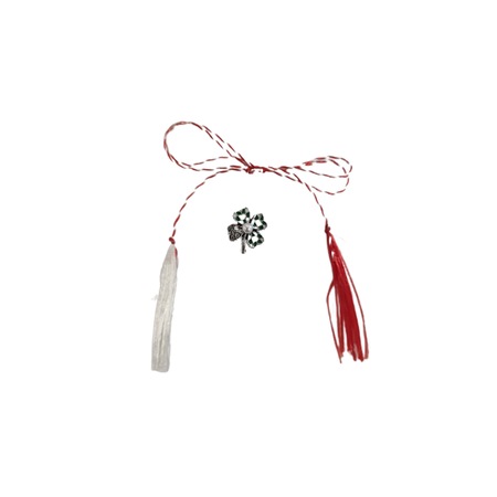 Martisor brosa cu pin, trifoi cu patru foi, Dolik, argintiu/alb/verde ...