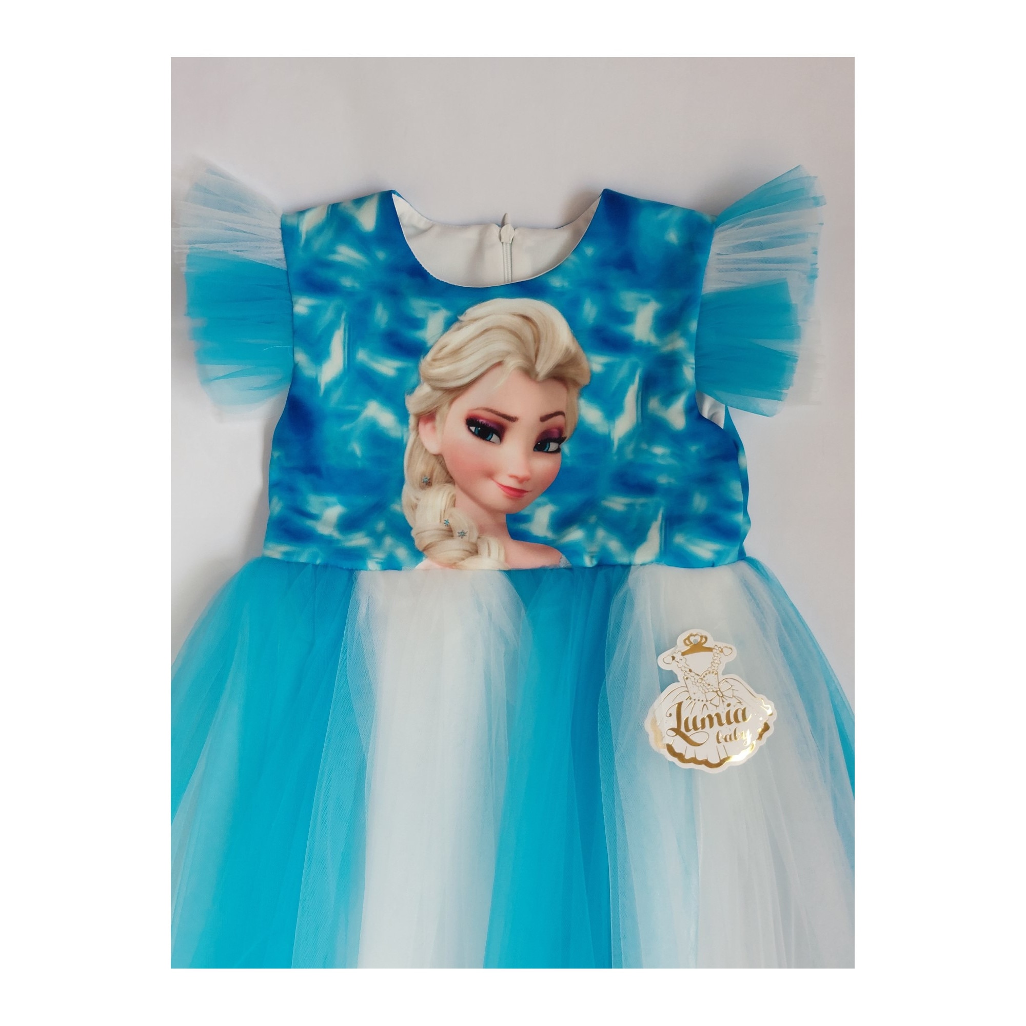 Set Rochie pentru Fetite cu Bentita, Model Frozen, Elsa, Tul si Bumbac ...