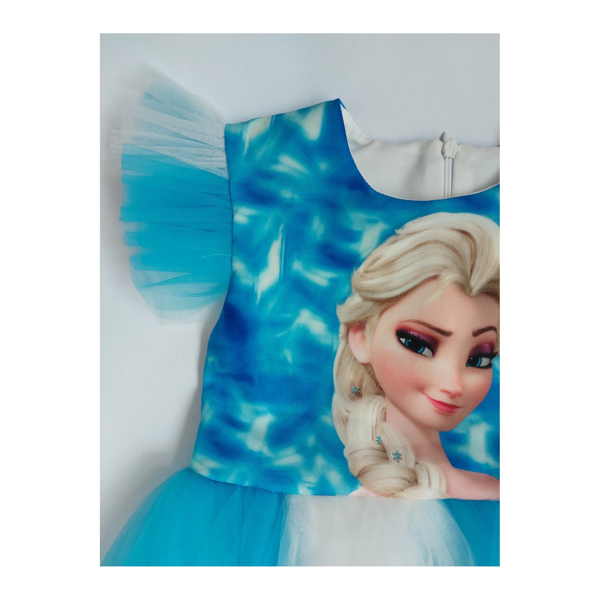 Set Rochie pentru Fetite cu Bentita, Model Frozen, Elsa, Tul si Bumbac ...