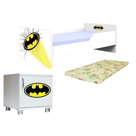 Set pat copii Batman, saltea, noptiera, 144 x 74 cm - eMAG.ro