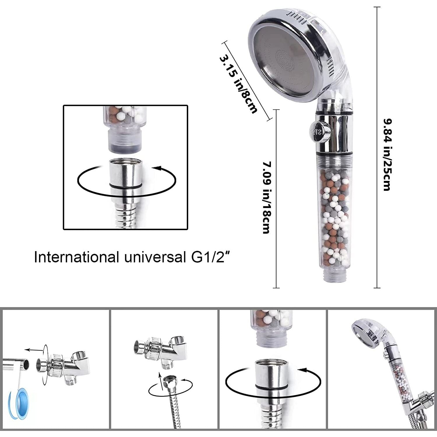 Cap de dus cu filtru dublu, 3 Moduri jet, Granule minerale - eMAG.ro