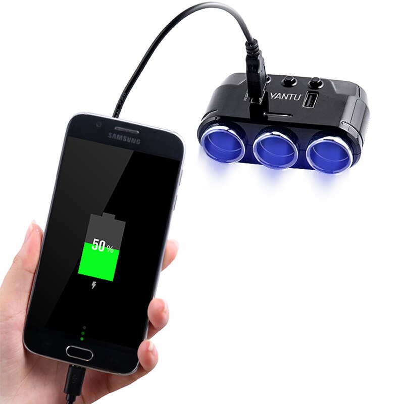 Multiplicator priza bricheta auto cu 3 iesiri, 100W, 2 x USB, 12V-23V ...