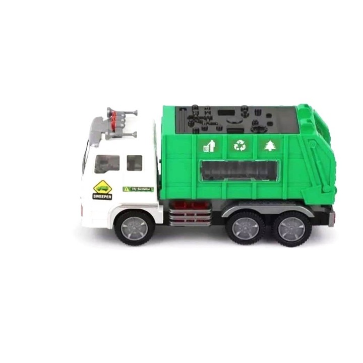 Masina de gunoi cu sunete si lumini, Functie de rotire, Verde, 26 cm ...