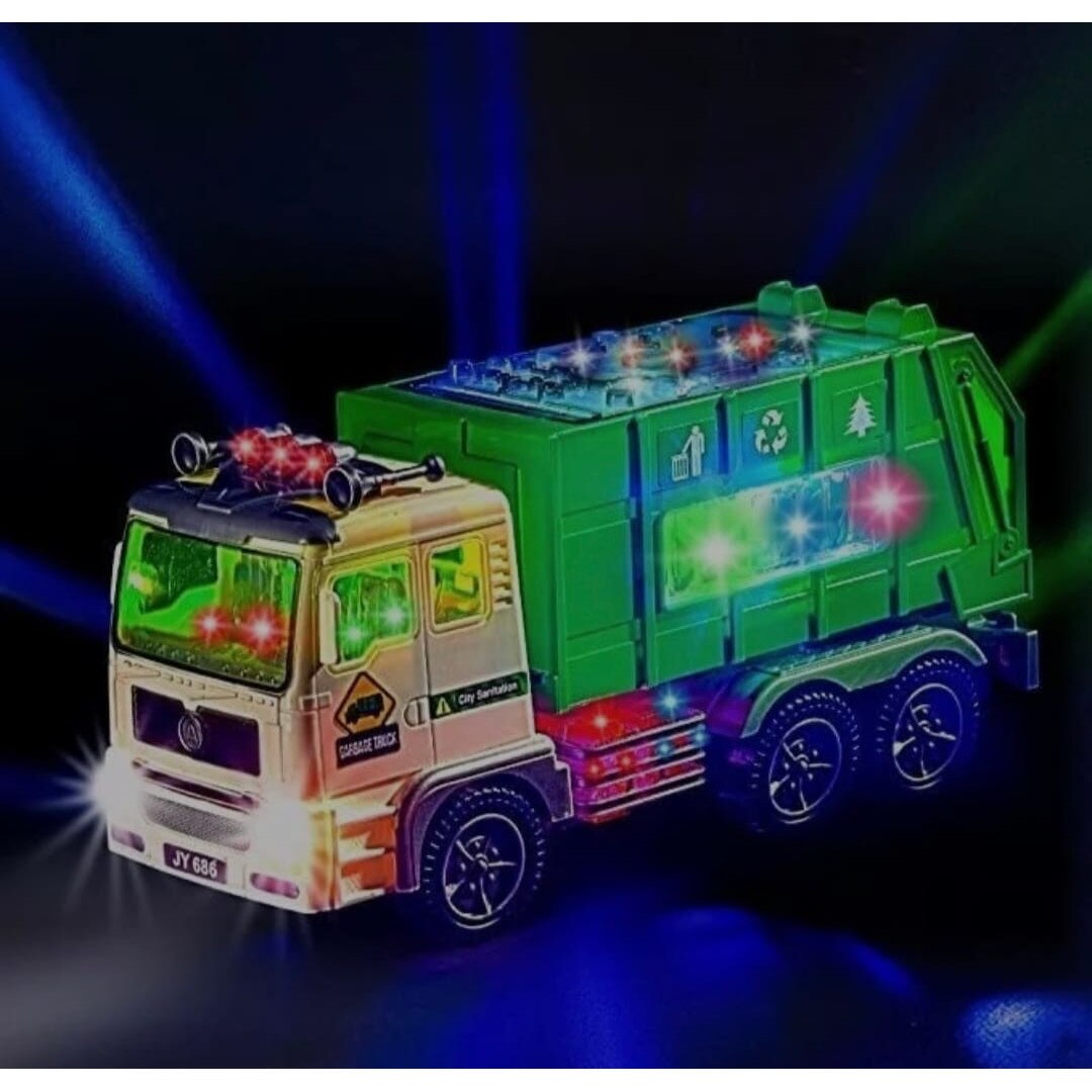 Masina de gunoi cu sunete si lumini, Functie de rotire, Verde, 26 cm ...