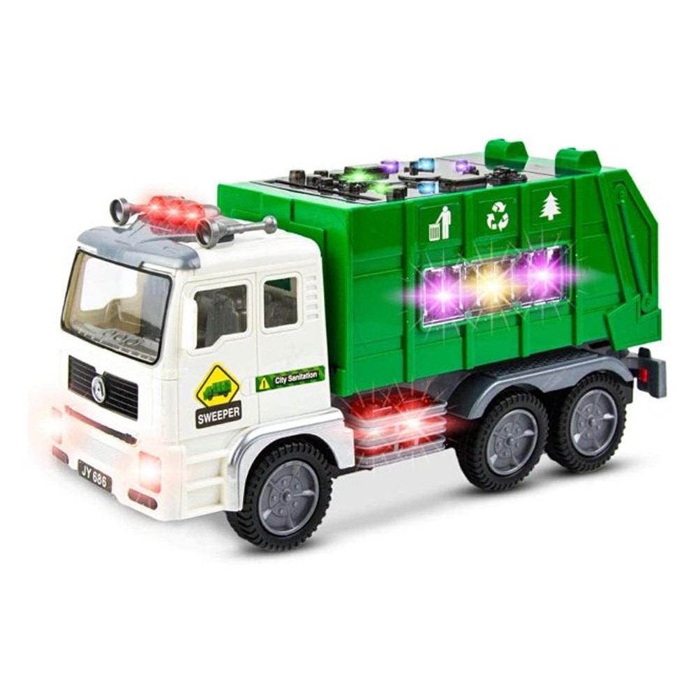 Masina de gunoi cu sunete si lumini, Functie de rotire, Verde, 26 cm ...