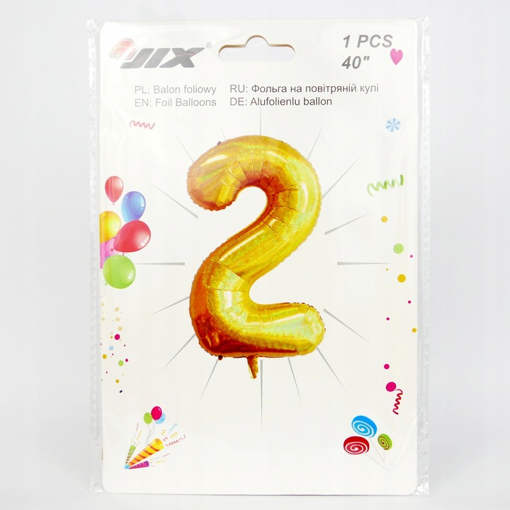 Balon pentru aniversare, Vixen, Model cifra 2, 100 cm, Auriu - eMAG.ro