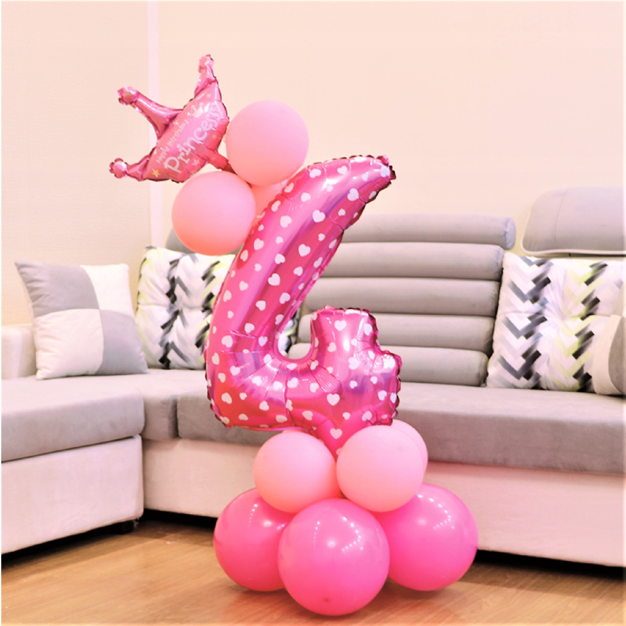 Set 12 baloane pentru aniversare, Vixen, Model cifra 4/coroana Princess ...