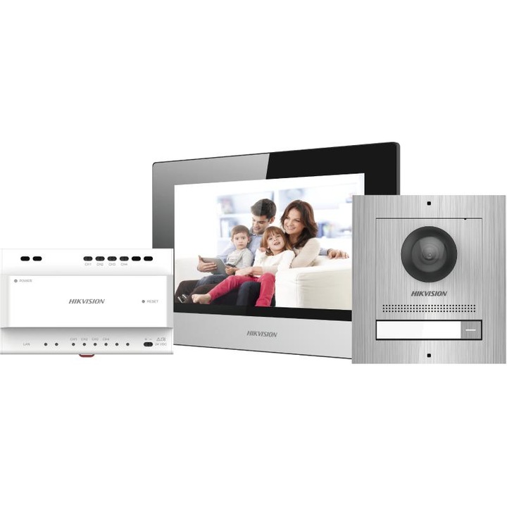 Kit videointercom IP Hikvision DS-KIS702/S, contine: DS-KD8003- IME2 ...