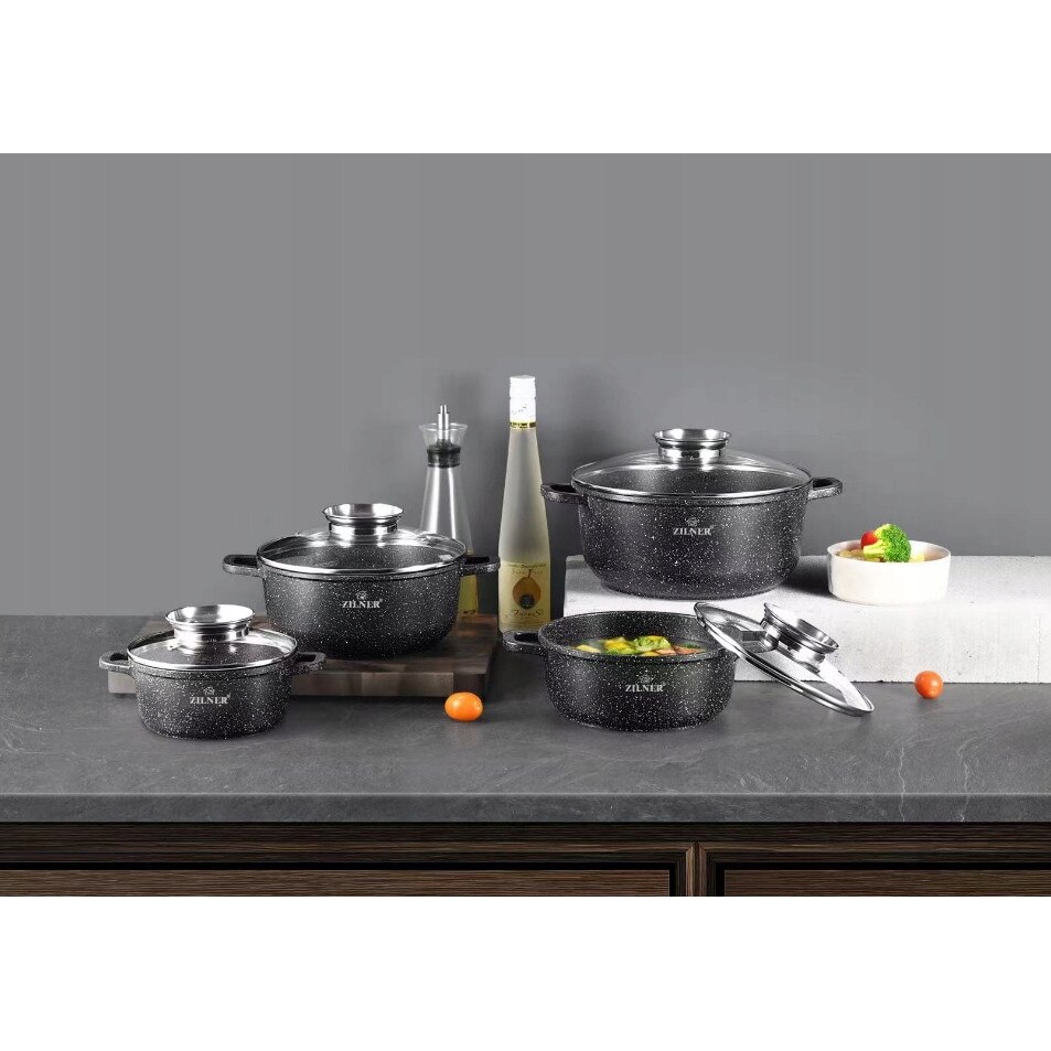 Set 4 oale, ZILNER, Marmura, Non-stick, Negru - eMAG.ro