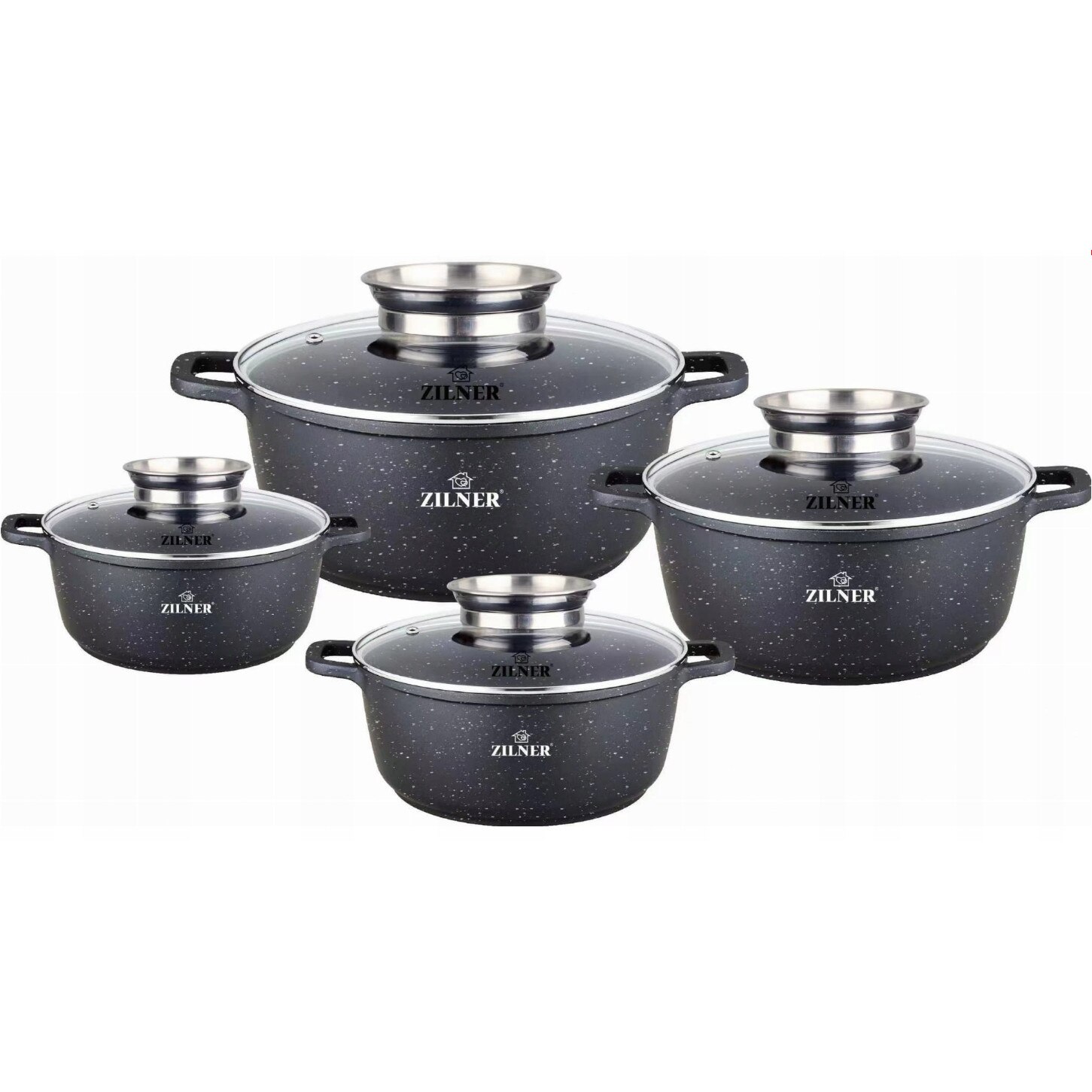 Set 4 oale, ZILNER, Marmura, Non-stick, Negru - eMAG.ro