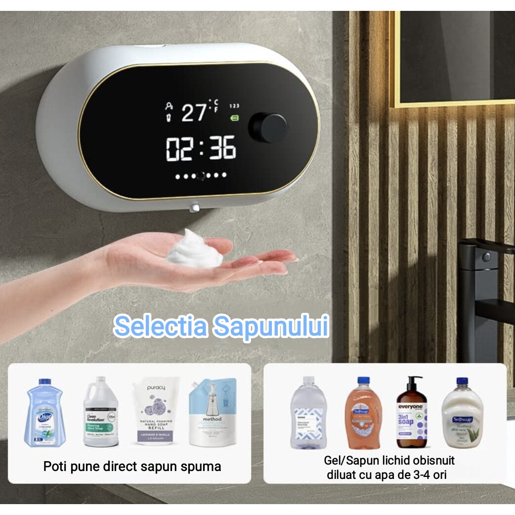 Dispenser sapun lichid cu spuma, senzor de miscare, fara atingere ...
