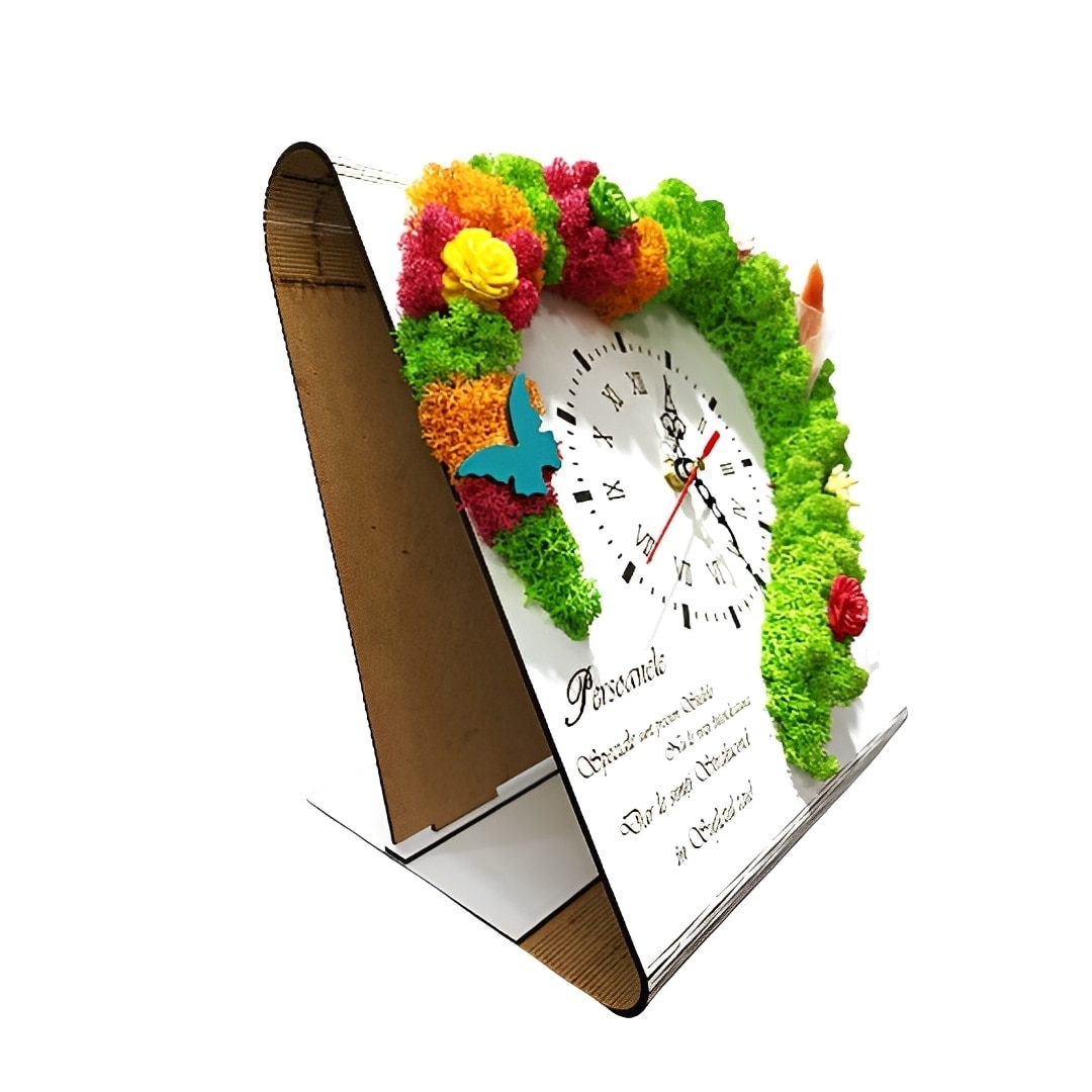 Ceas Birou Inima cu licheni stabilizati, naturali, multicolor ...