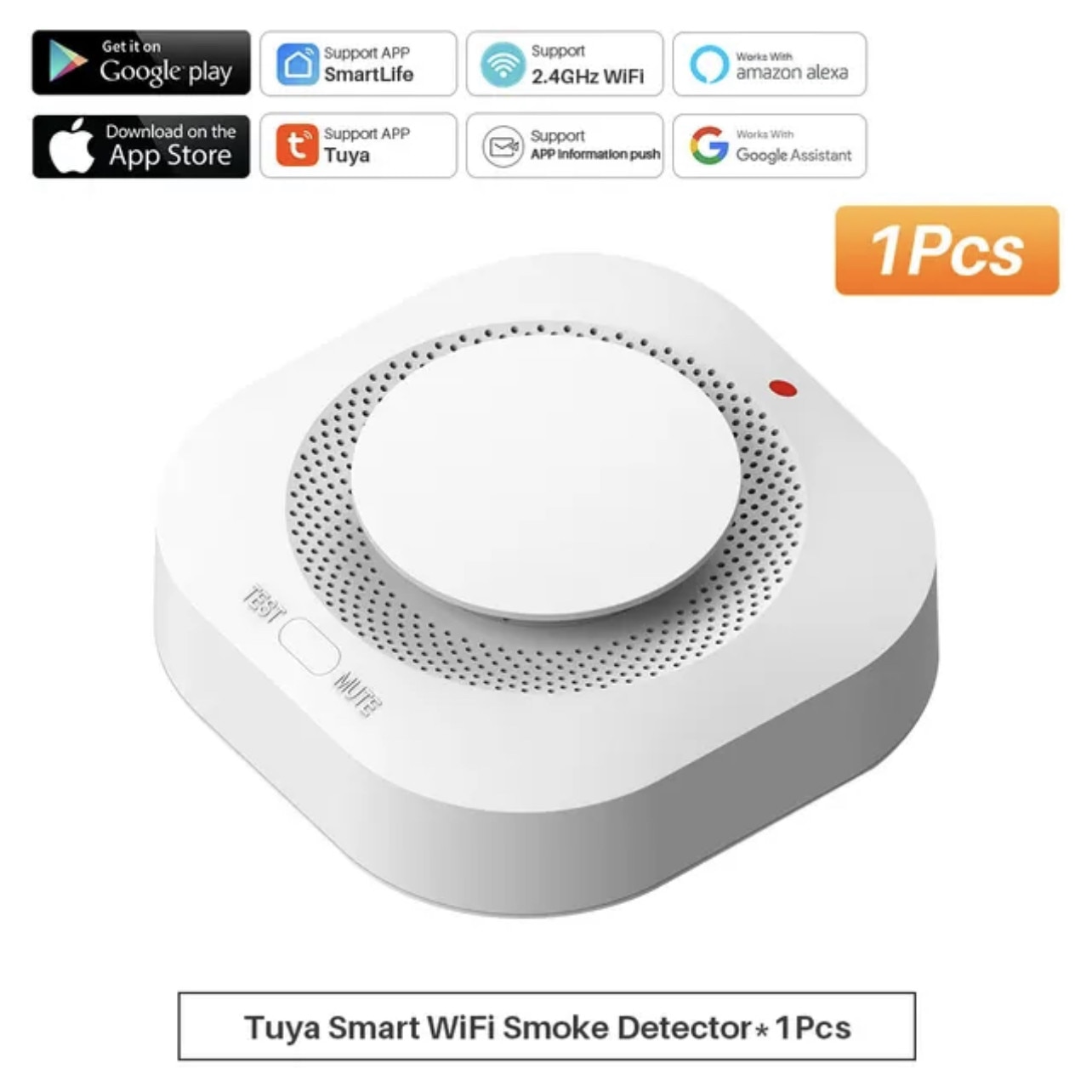 Detector fum smart Wifi, compatibil Tuya, Smart home, detectare 360 ...