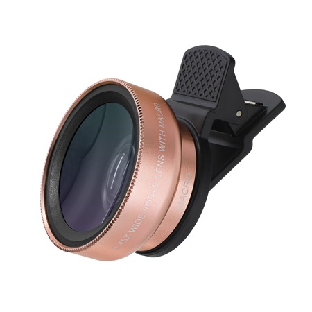 Lentila 2in1 KnightX HD Macro 12.5x si Wide 0.45x, Rose Gold, Clip ...
