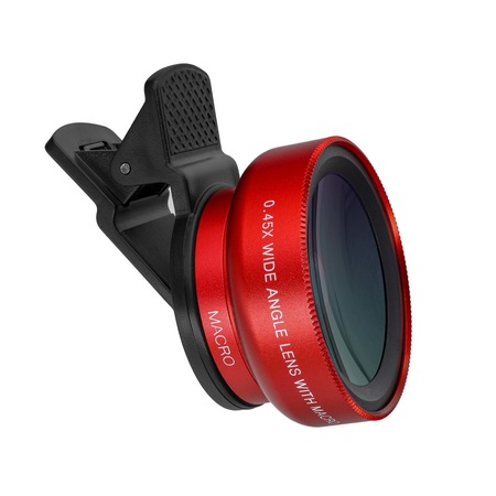 Lentila 2in1 KnightX HD Macro 12.5x si Wide 0.45x, Red, Clip Universal ...