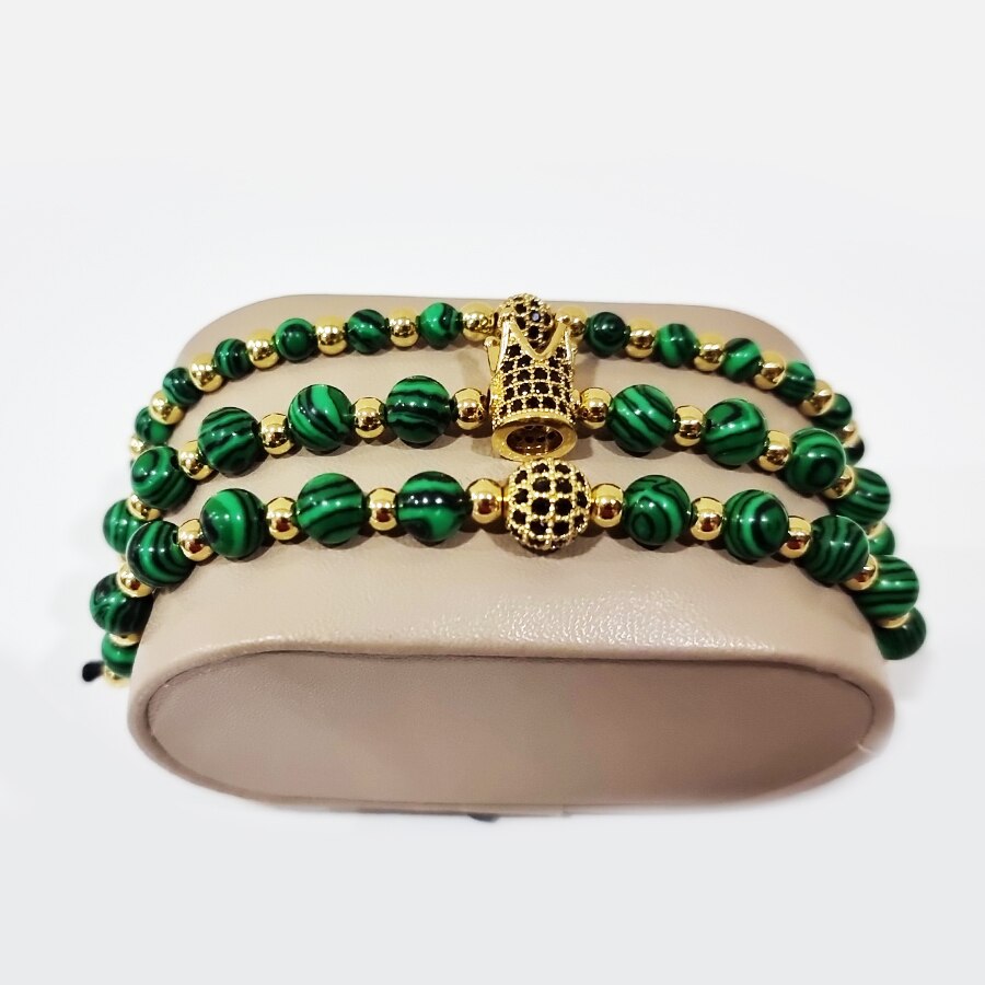 Set 3 bratari Mesmera din otel inoxidabil, zirconiu si malachit, Unisex ...