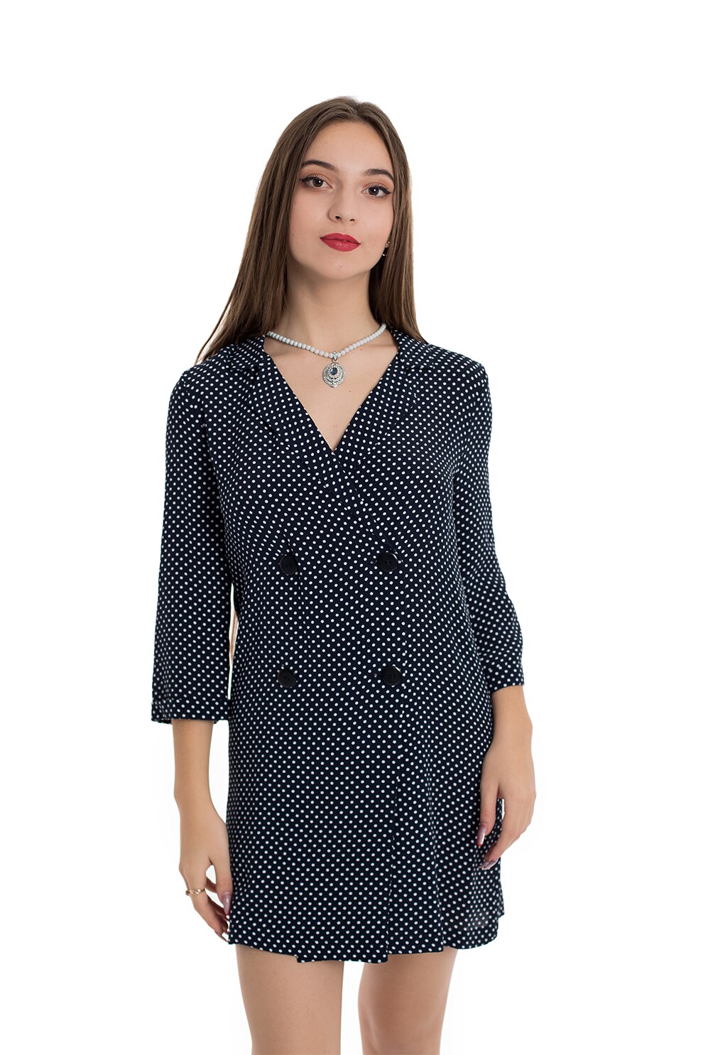 RESENSE, Rochie mini cu doua randuri de nasturi Alina, Negru, Alb, 42 ...