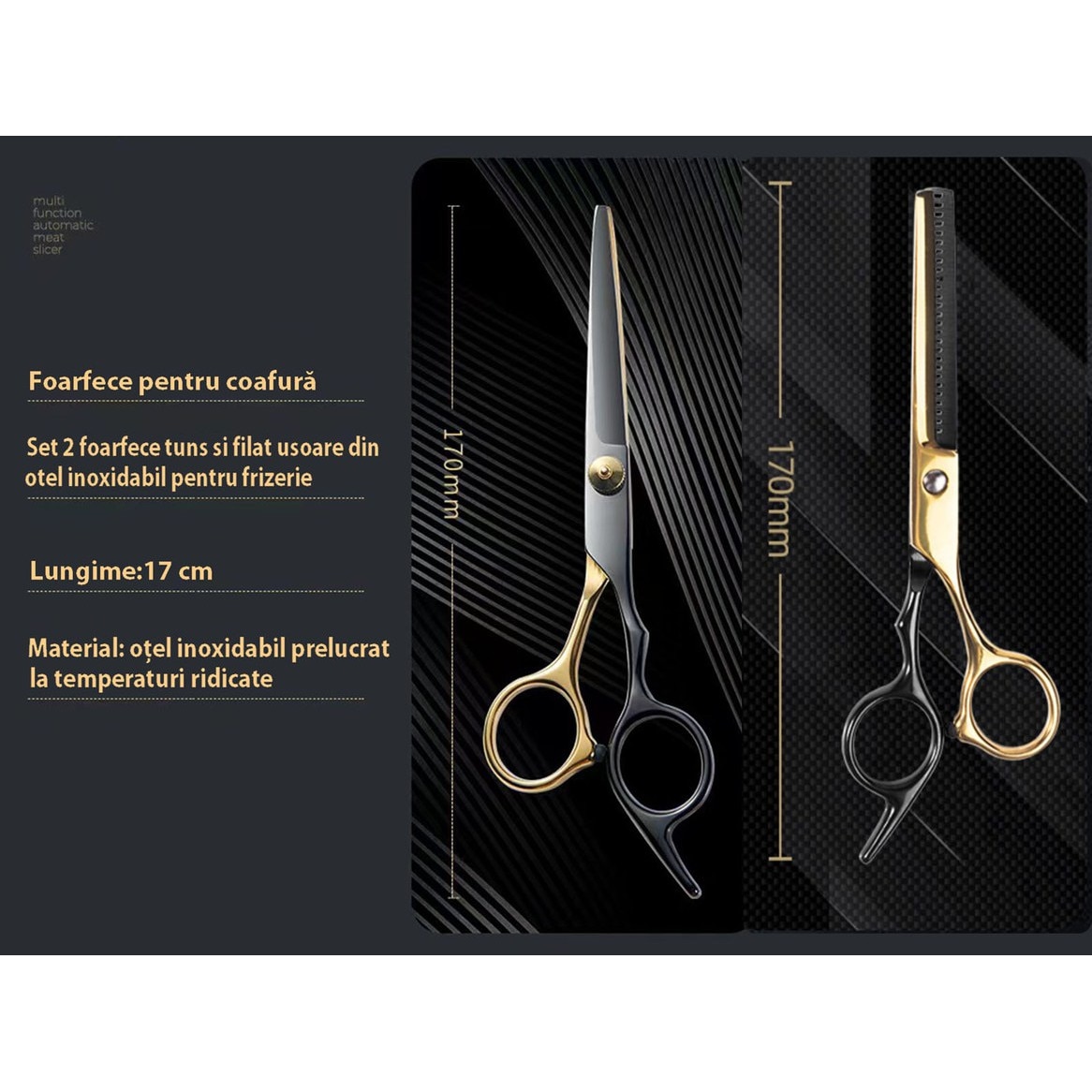 Set 2 foarfece tuns si filat usoare din otel inoxidabil pentru frizerie ...