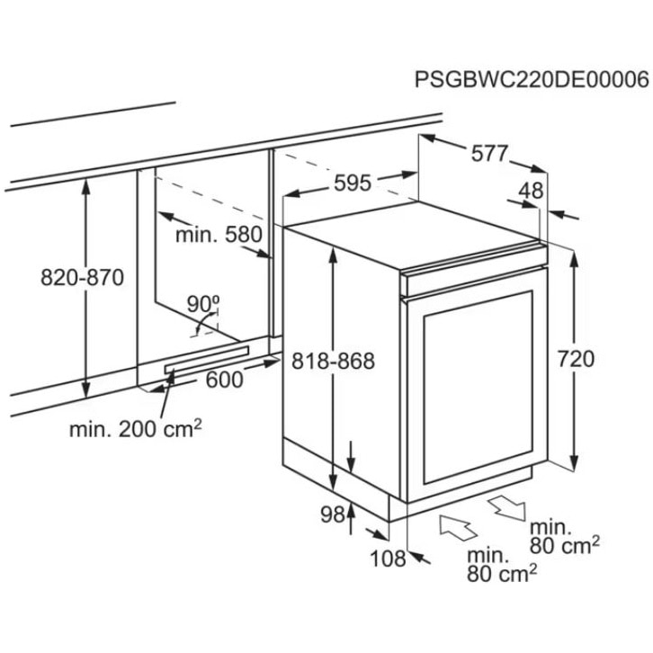 Хладилна витрина за вграждане AEG AWUD040B8B, За вино, 40 бутилки, 122 ...