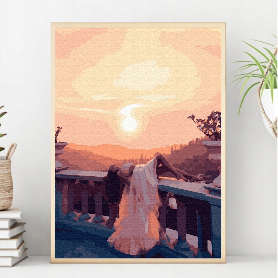 Set pictura pe numere, Apus frumos, 40 x 50 cm, Panza, Multicolor, 14 ...