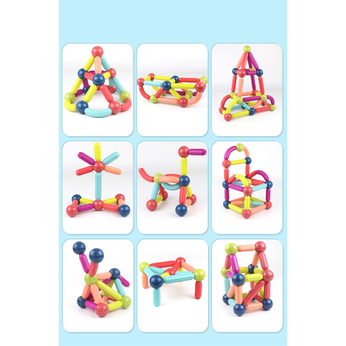 Set de constructie magnetic, inteligent, cu bile, tije, bastoane ...