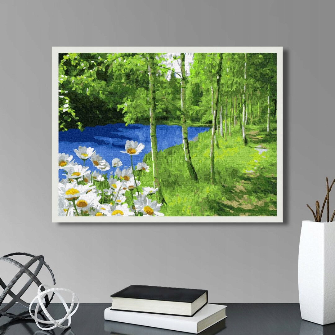 Set pictura pe numere, Rau in padure, 40 x 50 cm, Panza, Multicolor, 14 ...