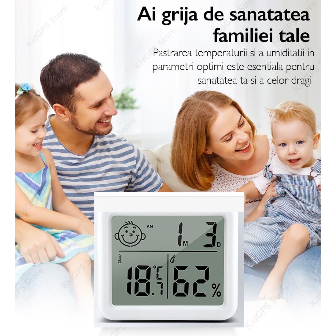 Termometru si higrometru de camera, indicator comfort, afisare ceas si ...