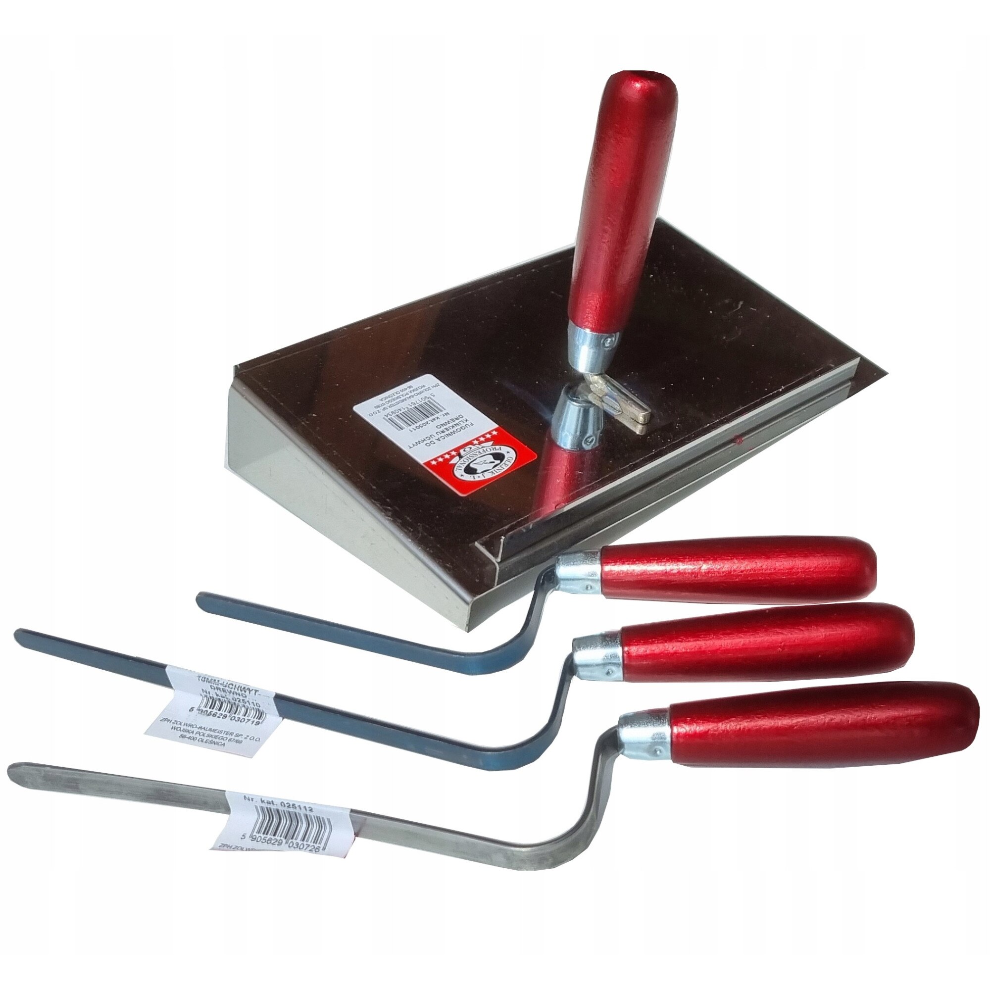 Mistrie pentru chituire si 3 ustensile, Olejnik, Inox, Argintiu/Rosu ...