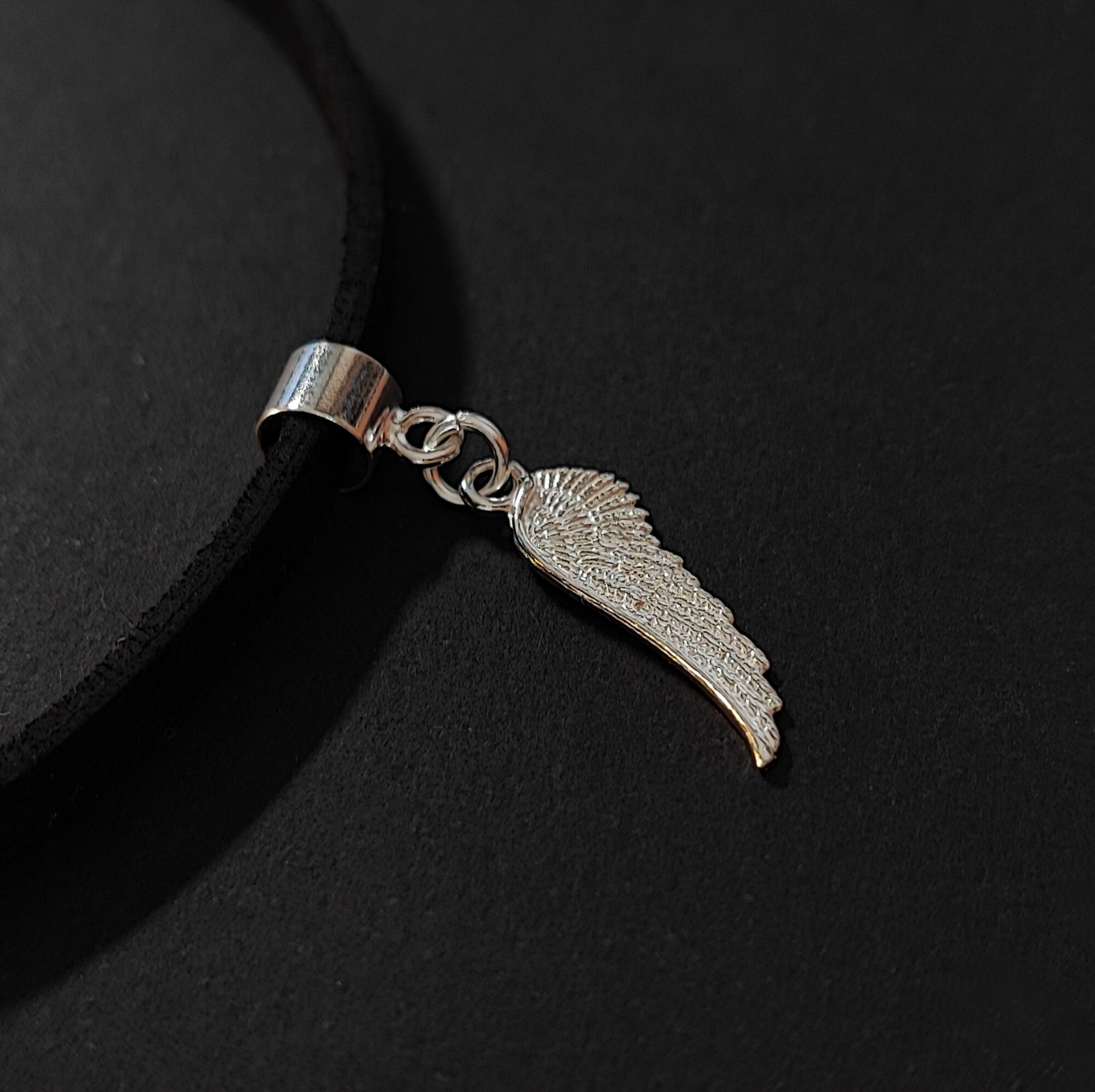 Choker din piele, pandantiv aripa de inger, argint 925 - eMAG.ro