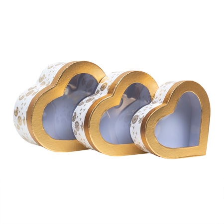 Set 3 cutii in forma de inima, alb cu capac transparent / CD4934_alb ...