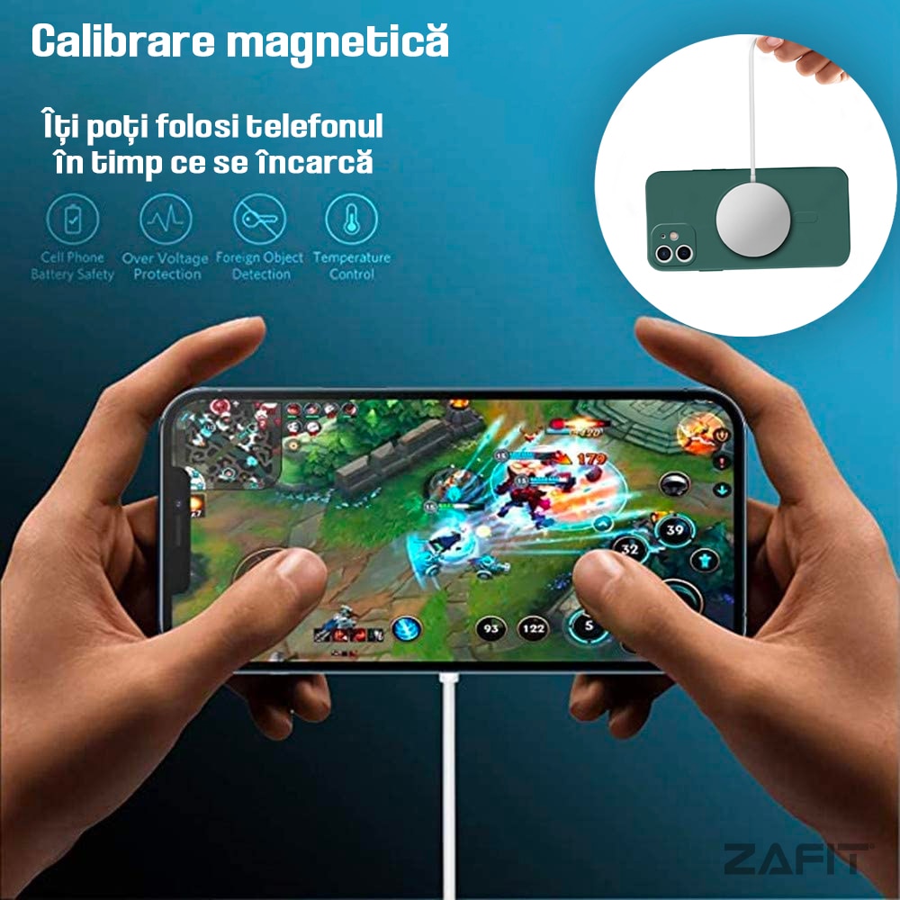 Incarcator wireless ZAFIT®, tehnologie Magsafe pentru iPhone fast ...