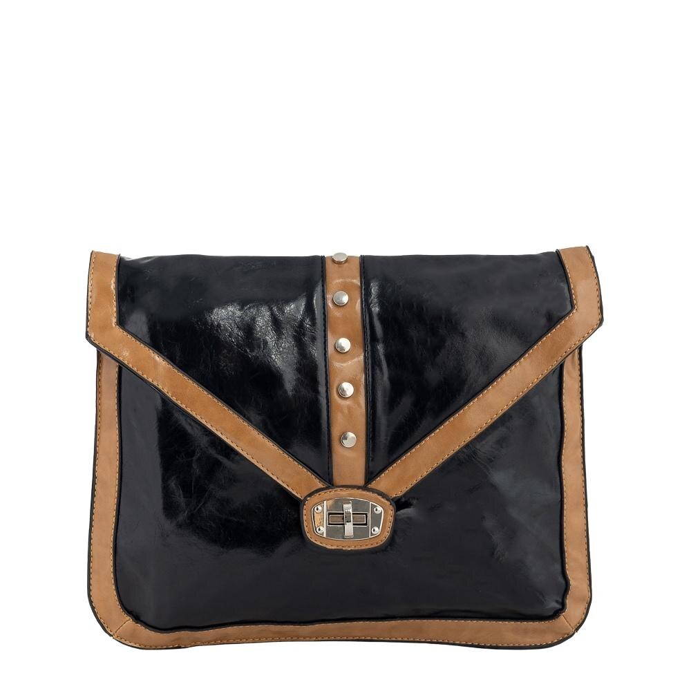 Geanta dama, din piele ecologica, tip postas, 35x27x1 cm, negru - eMAG.ro